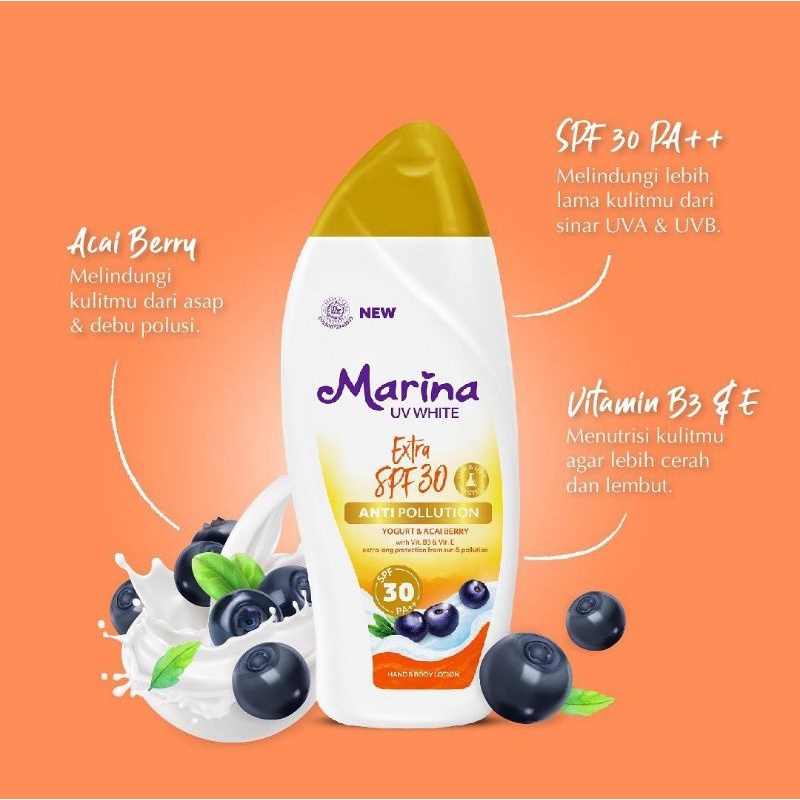 Jual Marina HBL UV White Extra SPF30 Anti Pollution 185 ml | Shopee Indonesia