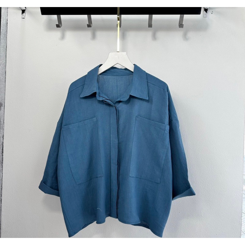 Jual Kemeja Wanita Linen Pocket - Oversized Linen Shirt - Atasan Wanita ...