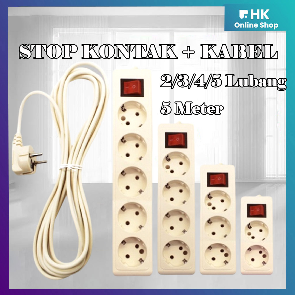 Jual HK-Stop Kontak Kabel 2/3/4/5 Lubang 5 Meter Stop Kontak Listrik ...