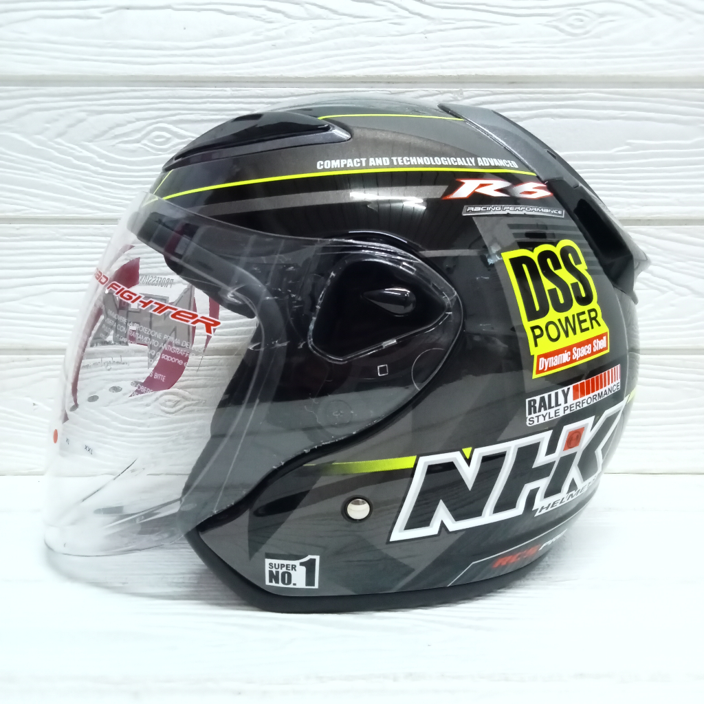 Jual HELM NHK R6 RALLY 02 BLACK SILVER HALF FACE | Shopee Indonesia