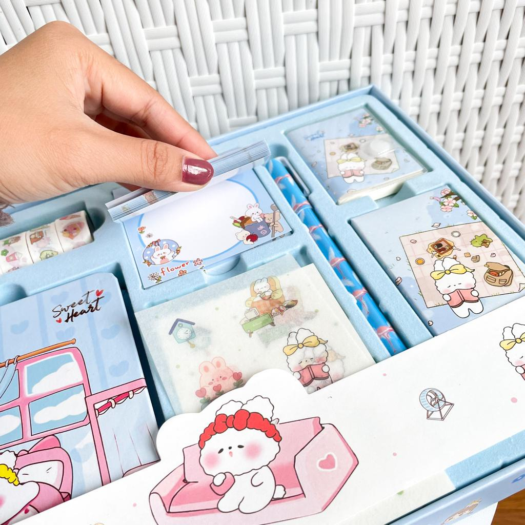 Jual Paket Jurnal Alat Tulis 7 in 1 - PASTEL BLUE PINK - hampers hadiah ...
