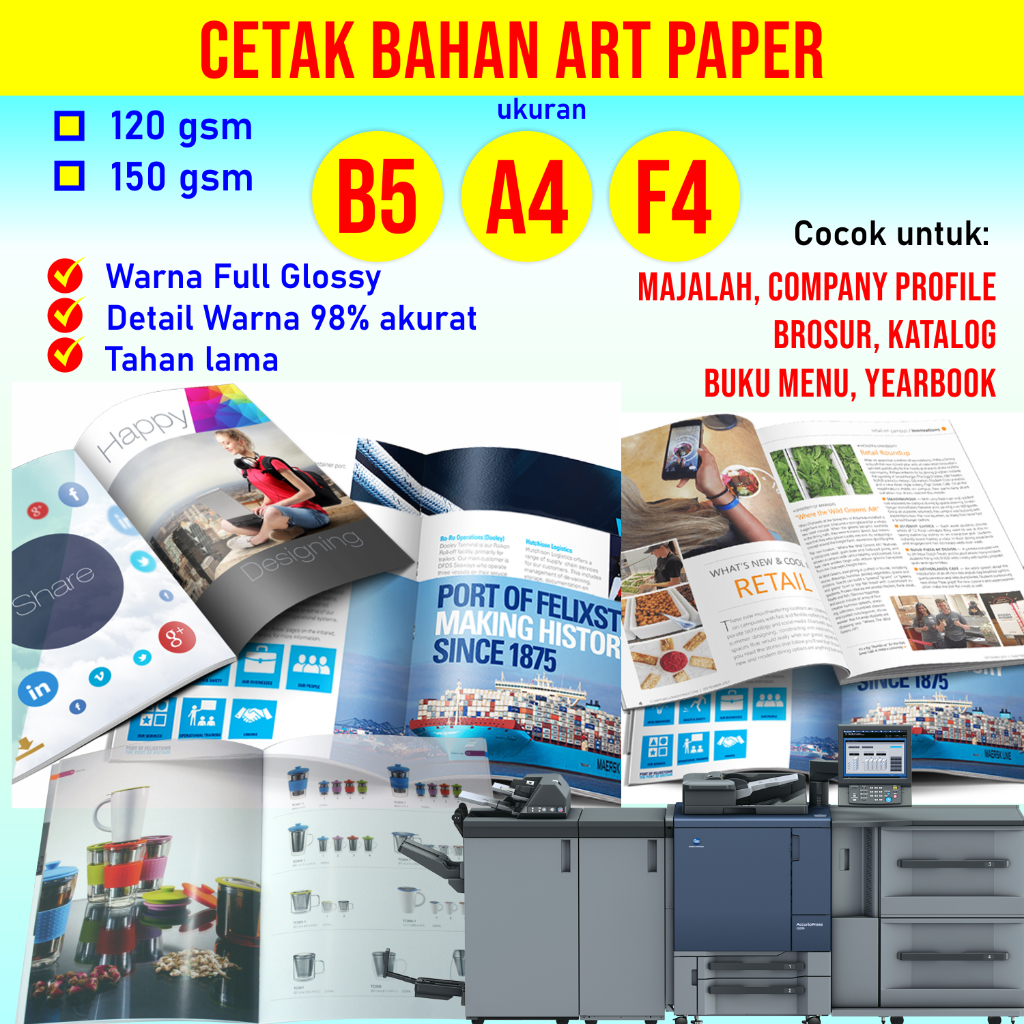 Jual PRINT CETAK BAHAN Art Paper 120 150 gsm ukuran B5 A4 F4 - Majalah ...