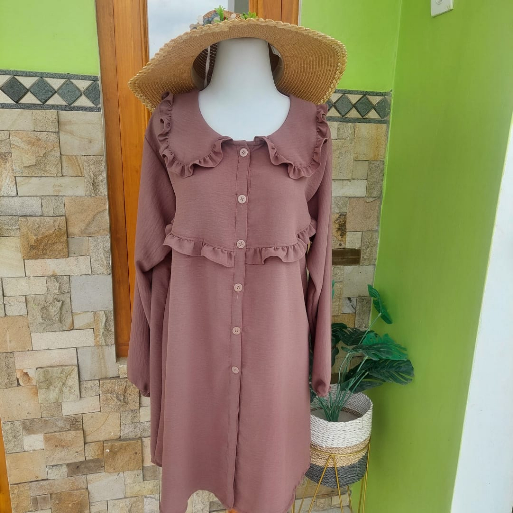 Jual Atasan Tunik Wanita Rempel Dada Kerah Korea | Cringkle Airflow ...
