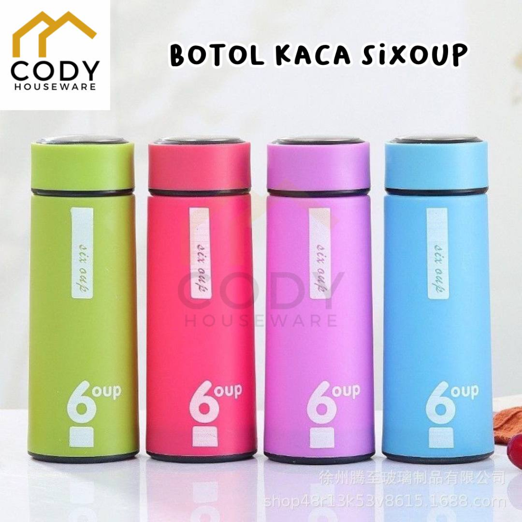 Jual CODY Botol Minum Kaca Six Oup 450ml Beling cover plastik 6oup logo ...