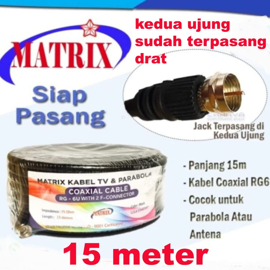 Jual kabel antena 15m 2F connector tv parabola merk MATRIX RG6 5C ...