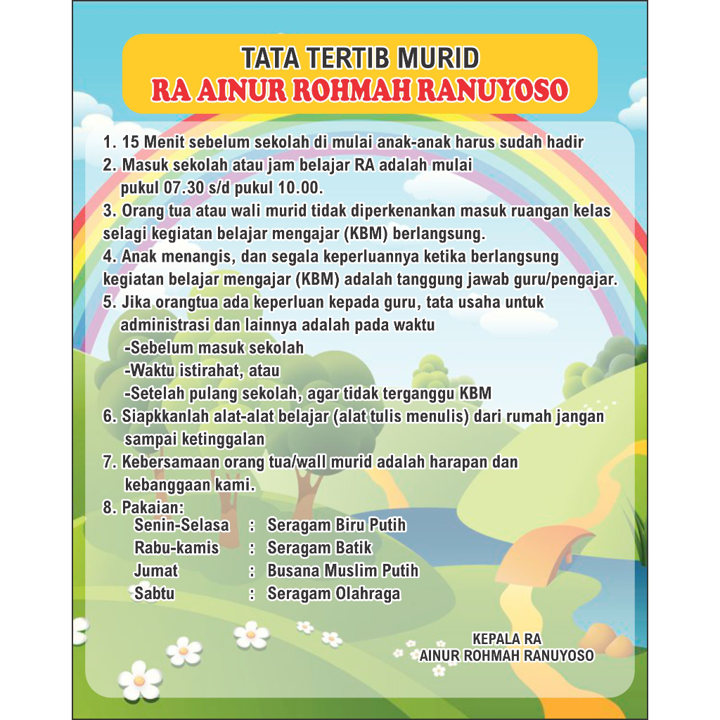 Jual Spanduk Banner Tata Tertib Murid RA PAUD TK Sekolah Custom ...