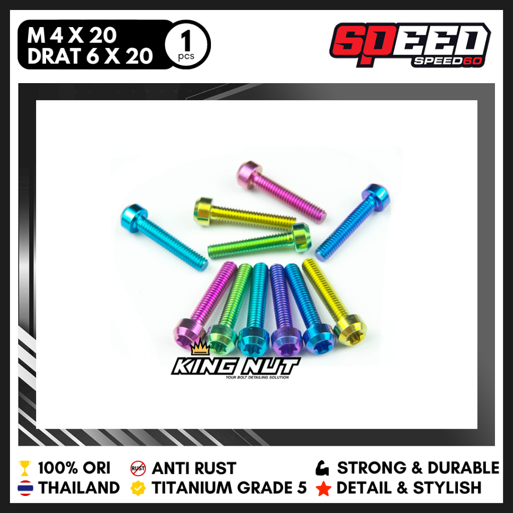 Jual Probolt Titanium Baut M 4 x 20 Drat 6 x 20 Grade 5 King Nut ...
