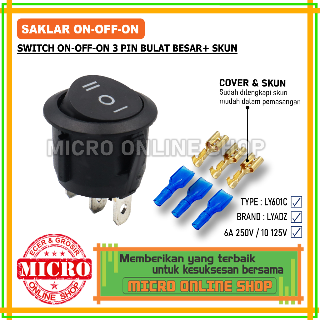 Jual Switch On-Off-On 3 Pin Bulat Besar + Skun Saklar On Off On 3 Pin ...