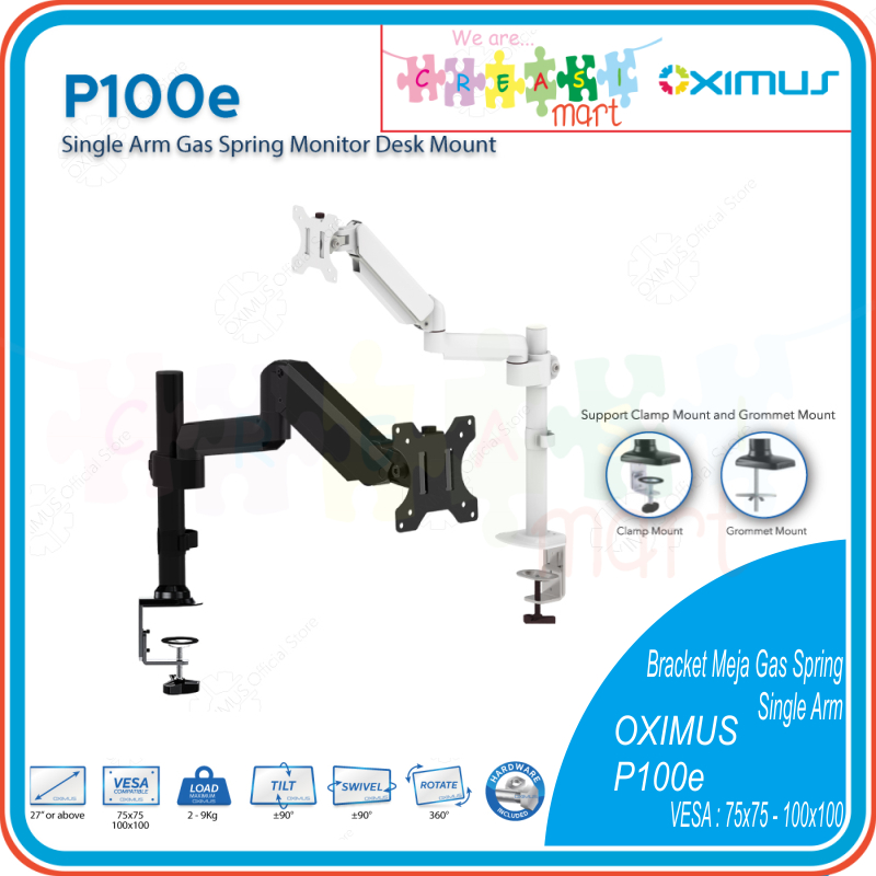 Jual Oximus P100e Braket Monitor Meja Pegas Single Arm Gas Spring Desk ...