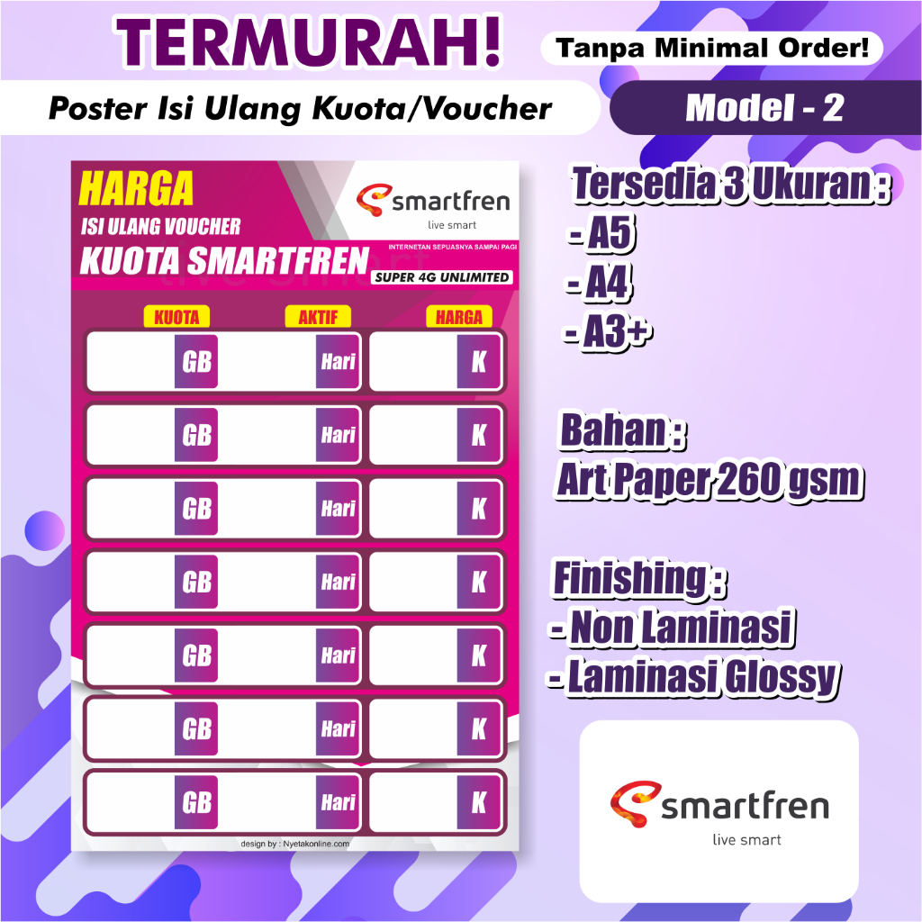 Jual Poster Konter Daftar Harga Paket Data / Voucher /poster paket data ...