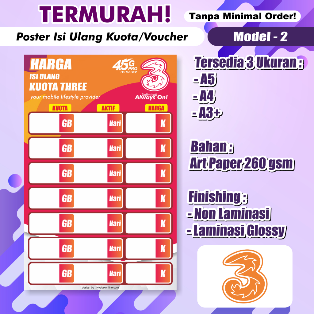 Jual Poster Konter Daftar Harga Paket Data / Voucher /poster paket data ...