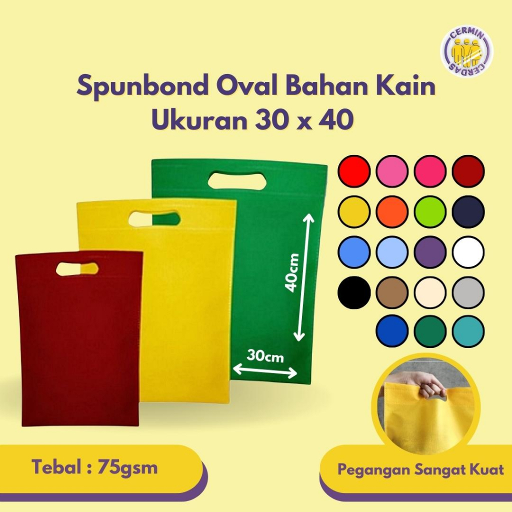 Jual Tas Spunbond Ukuran 30x40 Polos Oval Bahan Kain Goodie Bag Jinjing ...