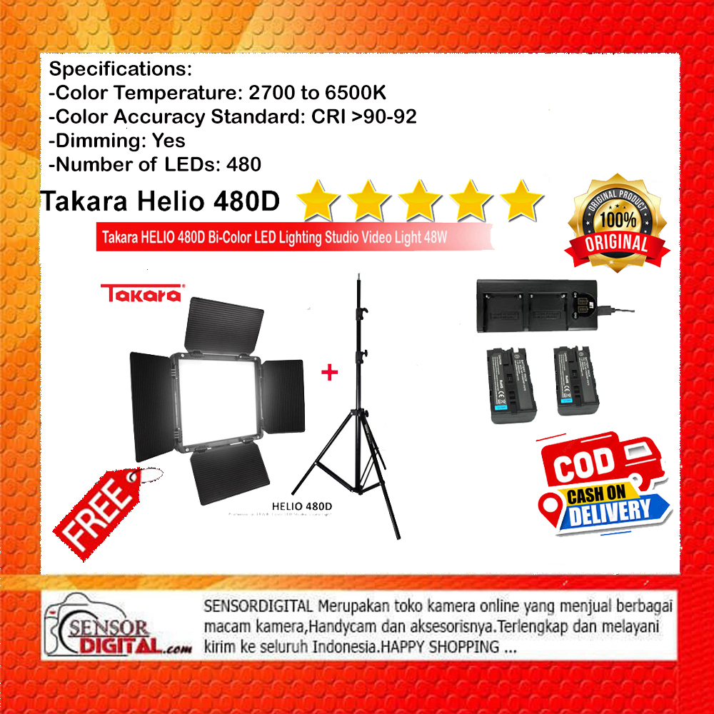 Jual Takara HELIO 480D Bi-Color LED Lighting Studio Video Light 48W NO ...