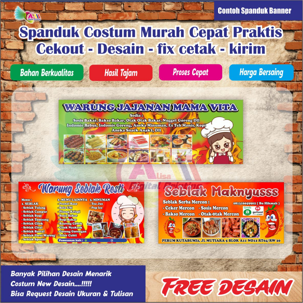 Jual SPANDUK BANNER COSTUM usaha makanan viral, hasil lebih tajam ...
