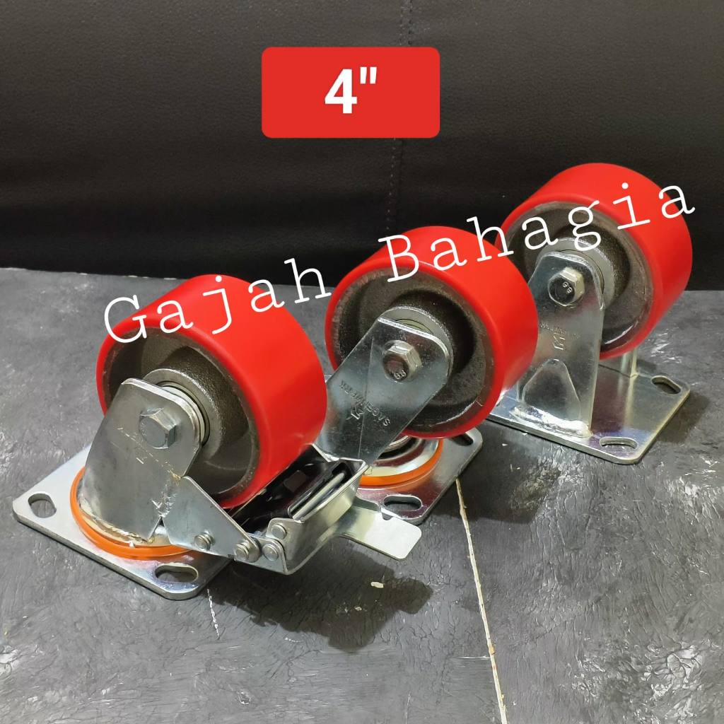 Jual SAGENWERK Roda troli Caster PU 4 inch Rem Hidup Mati Merah HD 300 kg | Shopee Indonesia