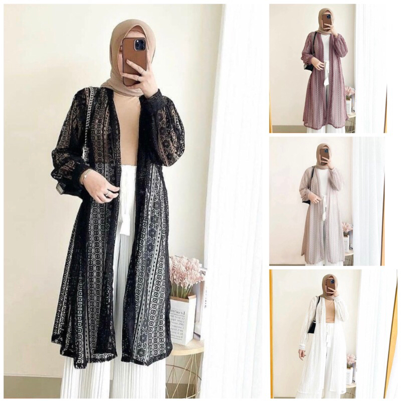 Jual Outerwear Long cardigan brukat / outer brukat panjang lengan balon ...