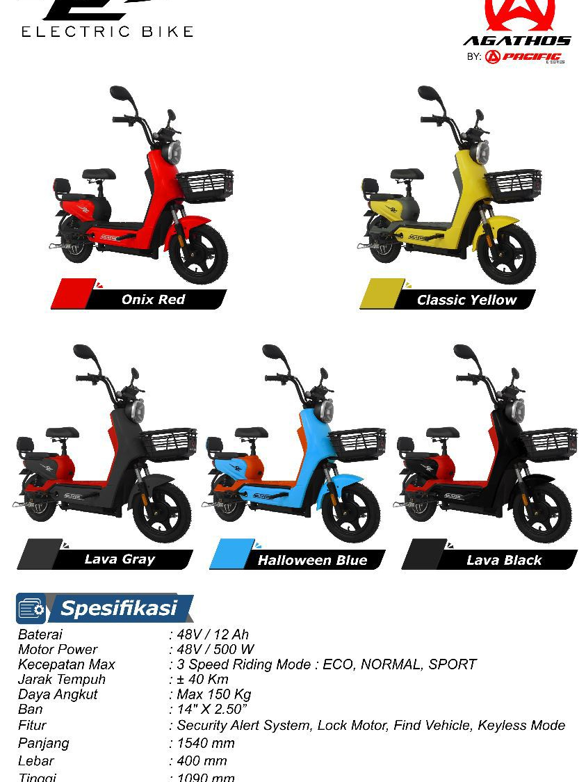 Jual Sepeda Listrik Agathos AE 330 By Pacific 500 Watt 12 AH Garansi Resmi | Shopee Indonesia