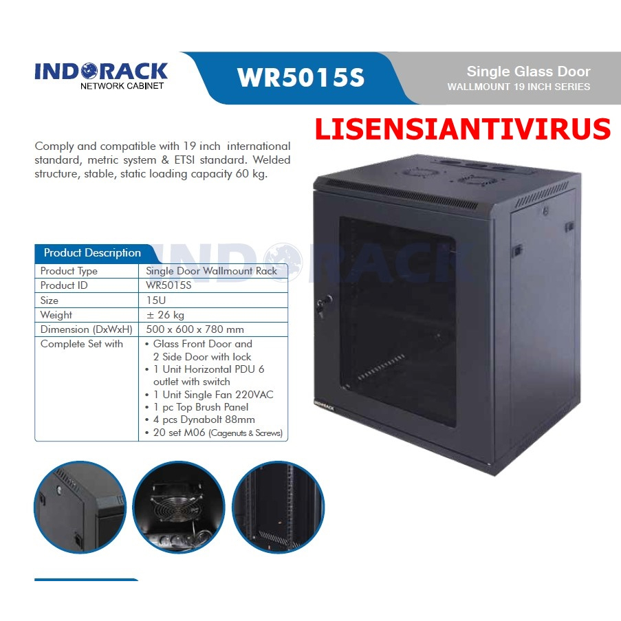 Jual INDORACK WR5015S Rack Wallmount 15U Depth 500mm Single Door 19inch | Shopee Indonesia