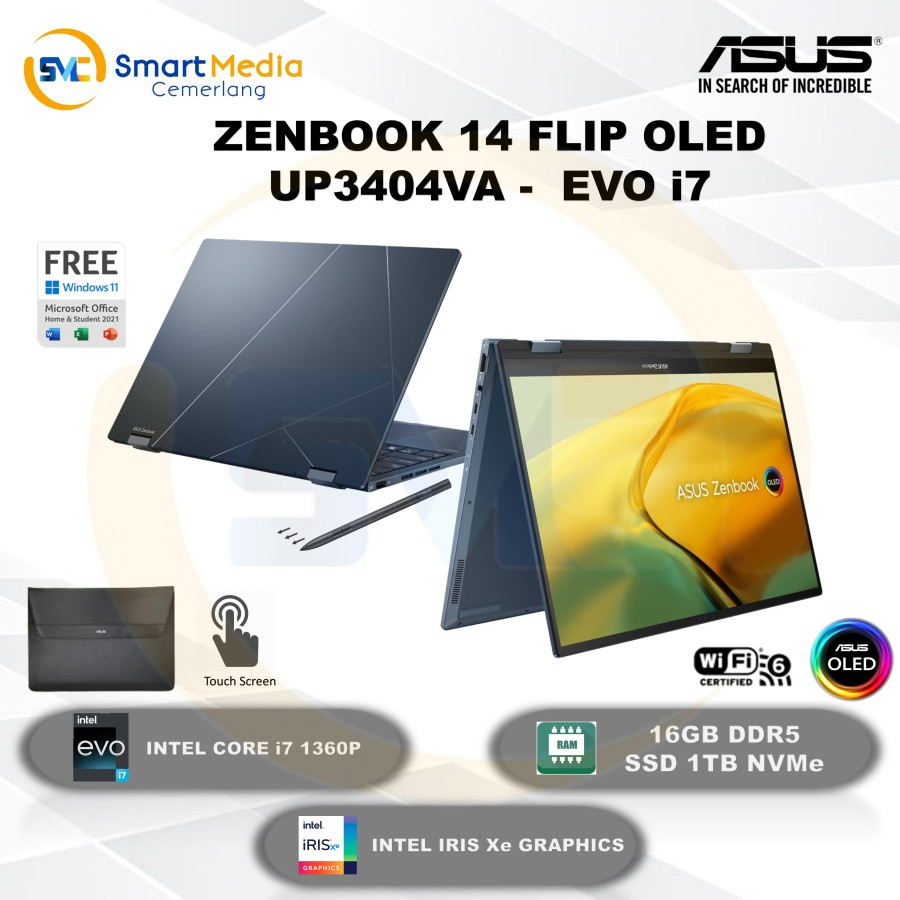 Jual ASUS ZENBOOK 14 FLIP OLED UP3404VA - INTEL I7-1360P - 16GB - 1TB ...