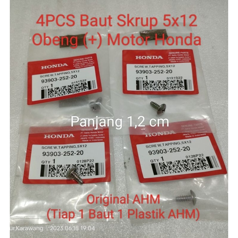 Jual 4PCS Baut Skrup 5x12 Obeng (+) Motor Honda Ori AHM 93903 252 20 ...