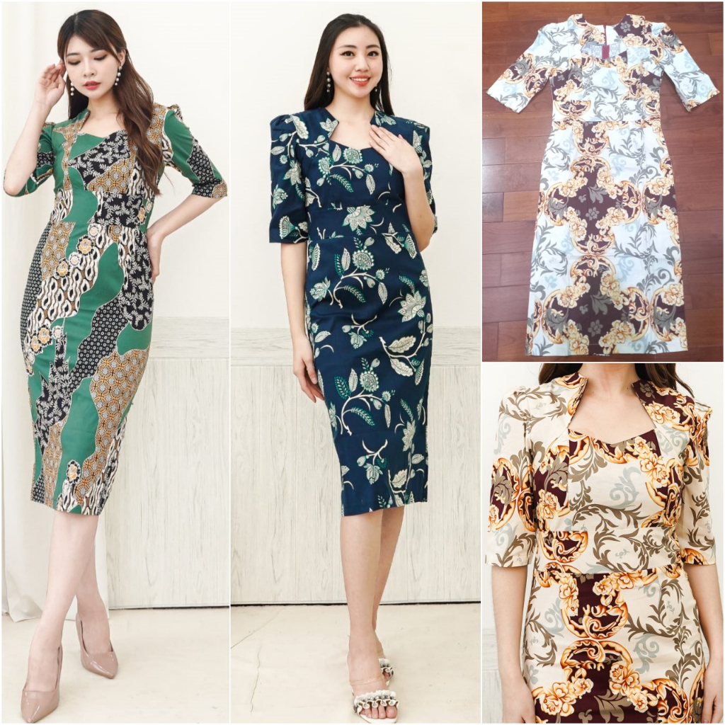 Jual Midi Dress Bodycon Batik Modern Wanita Katun Stretch melar Baju ...
