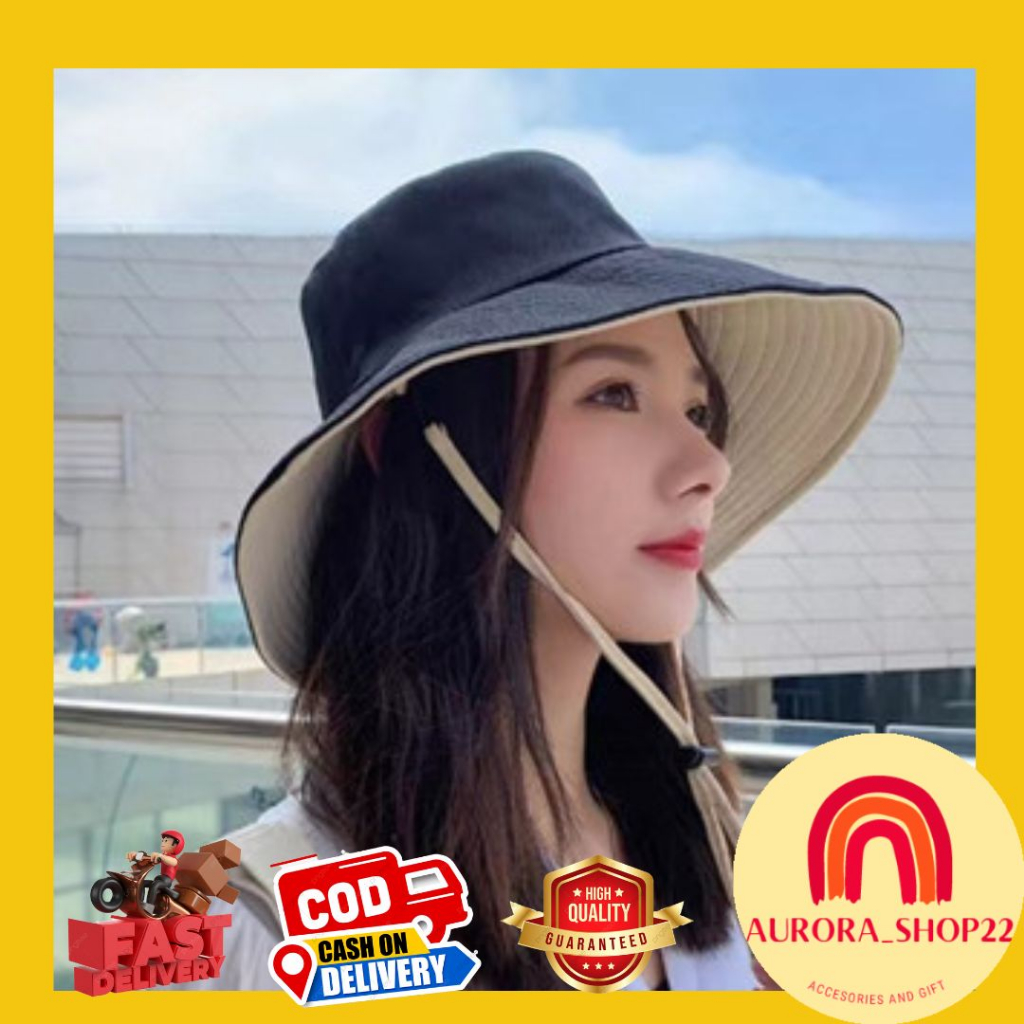 Jual [COD] TOPI PANTAI WANITA BUCKET HAT 2 IN 1 2 WARNA IMPORT ALA KOREA TOPI VISOR PELINDUNG ...