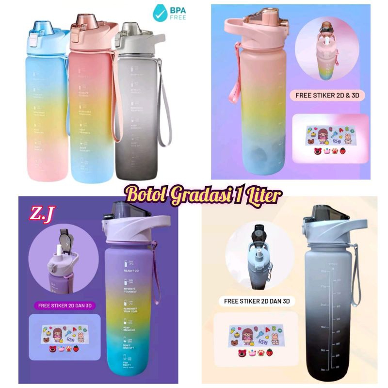 Jual BOTOL GRADASI VIRAL 1 LITER FREE STICKER 2D & 3D | Shopee Indonesia