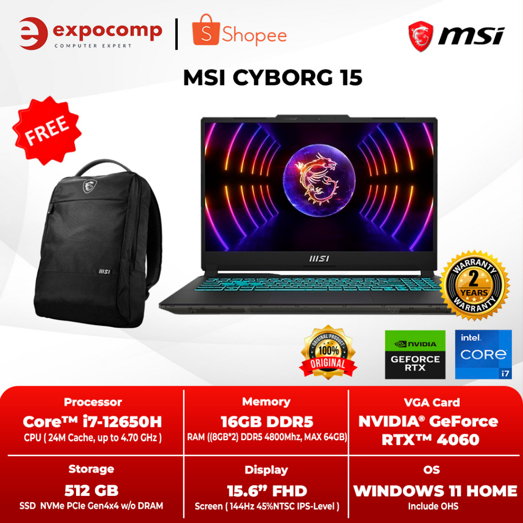 Jual MSI CYBORG 15 9S7-15K111-072 CORE i7-12650H RTX4060 8GB 16GB 512GB W11 | Shopee Indonesia