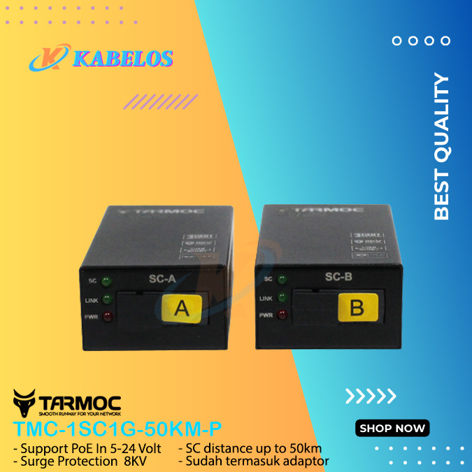 Jual Tarmoc TMC-1SC1G-50KM-P | Media Converter Switch 1SC 1LAN / 1 SC 1 LAN Gigabit POE IN 5-24 ...
