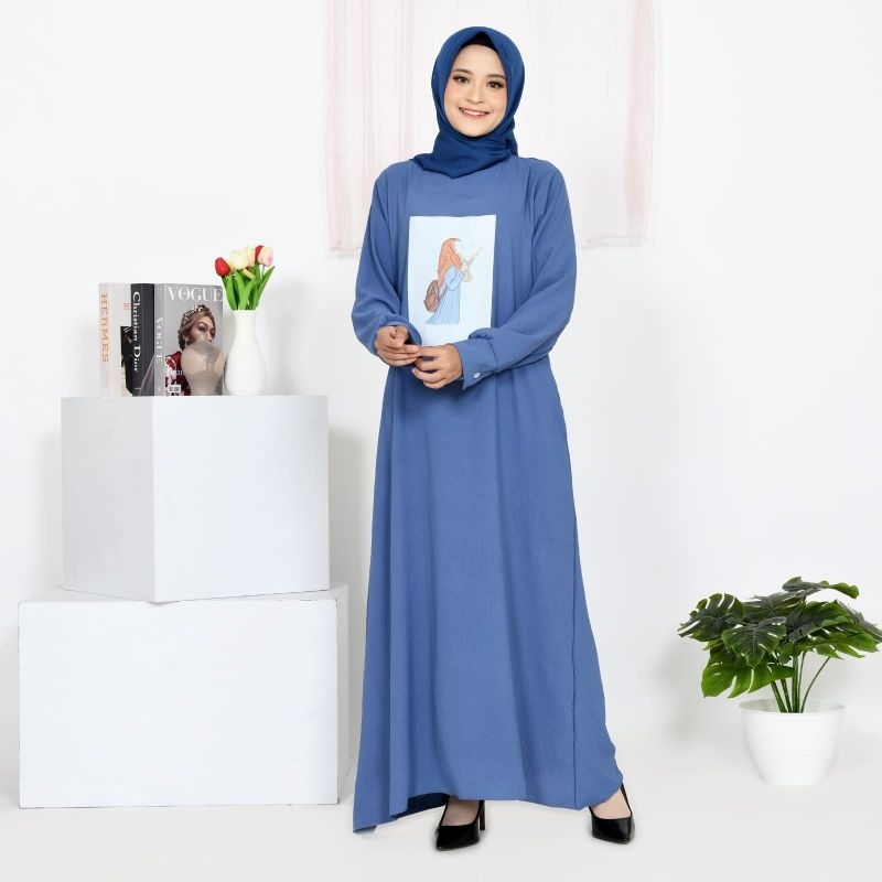 Jual Gamis Terbaru 2025 Lebaran Wanita Varissa Dress Aplikasi Sablon ...
