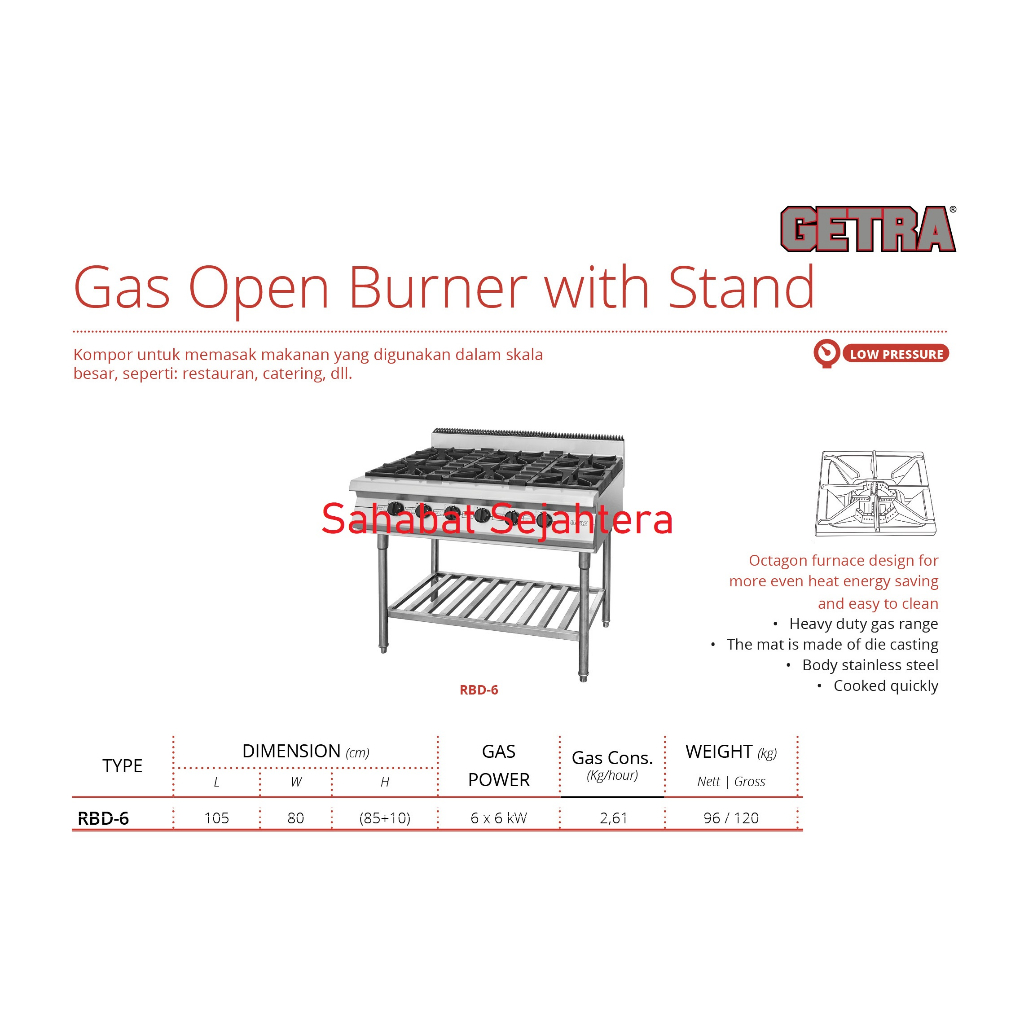 Jual Gas Open Burner with Stand / Kompor GETRA RBD-6 | Shopee Indonesia