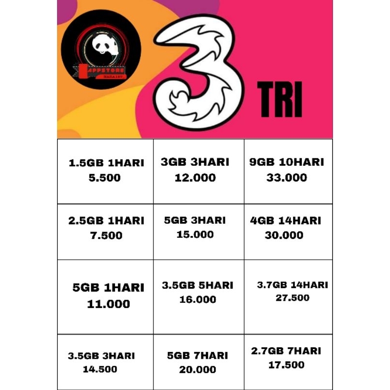 Jual KUOTA TRI ( Tri data harian ) | Shopee Indonesia