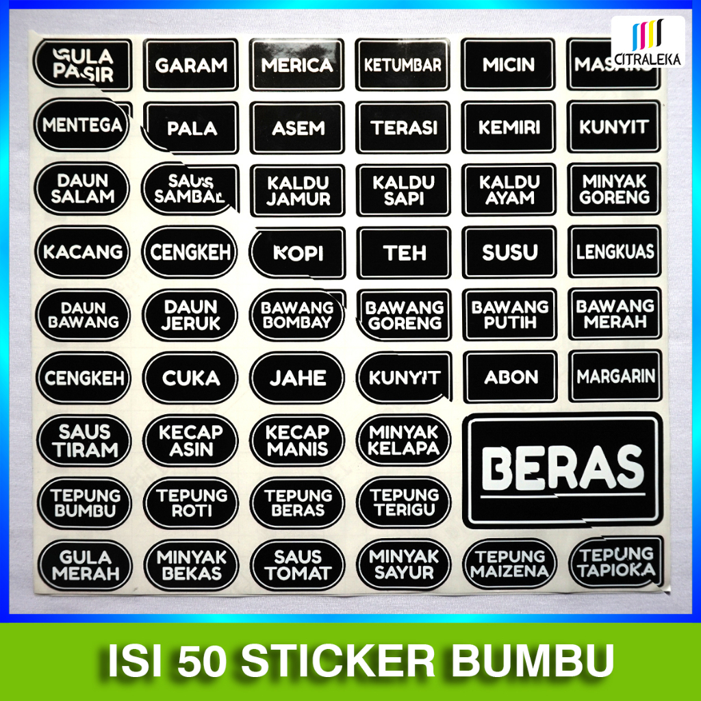 Jual (Dapat 50 lembar) Stiker set Bumbu Dapur Waterproof Murah Stiker ...