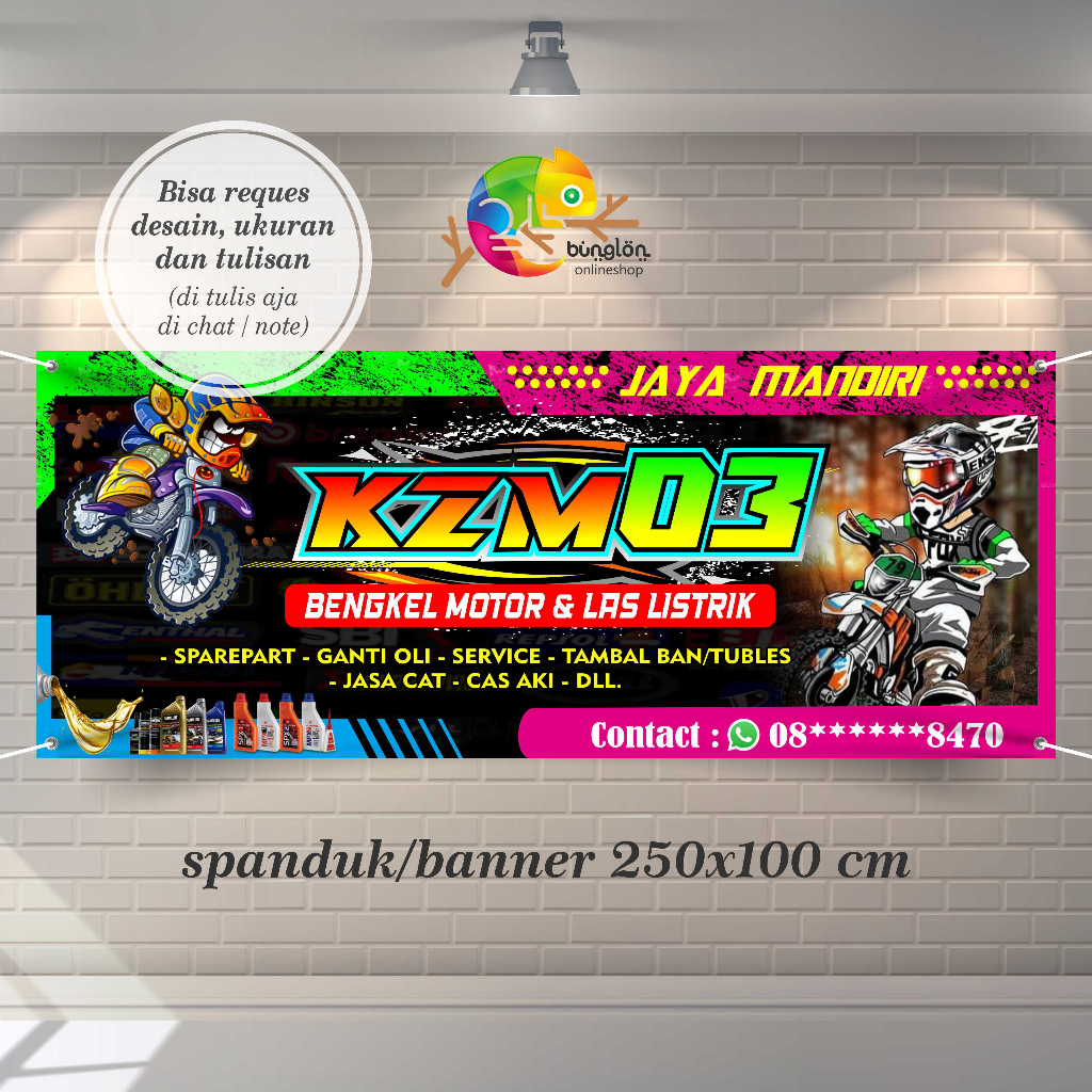 Jual Size 250x100 Spanduk Banner Bengkel Motor Keren Bisa Custom Desain ...
