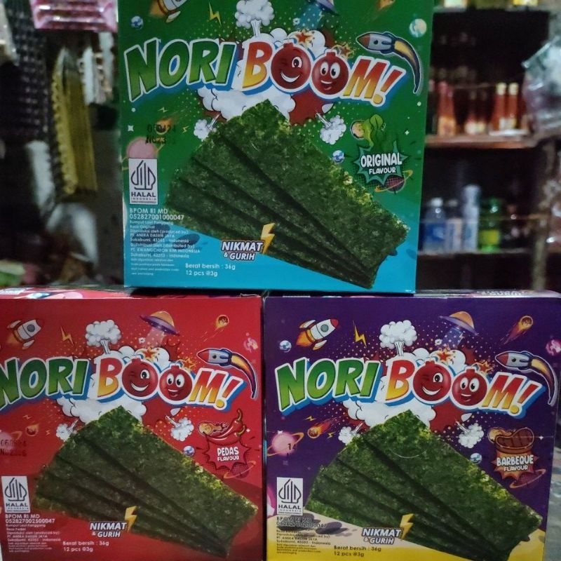 Jual makanan ringan nori boom rumput laut panggang rasa original bbq ...