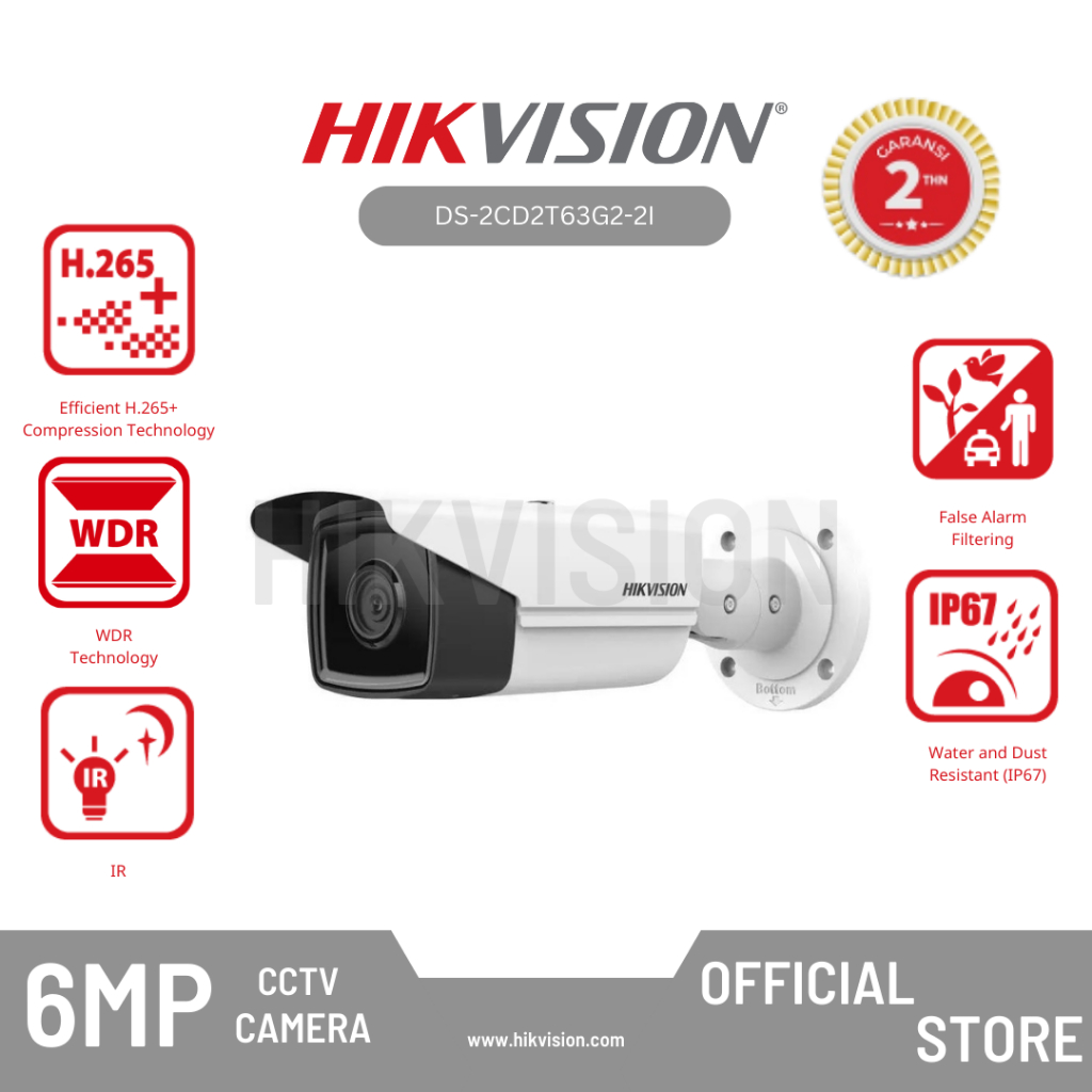 Jual HIKVISION - DS-2CD2T63G2-2I Camera IP CCTV 6 MP AcuSense Fixed Bullet Network Original ...