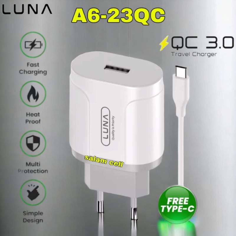 Jual Charger Type-C LUNA A6-23Q Quick Charge 3.0 Original Garansi ...