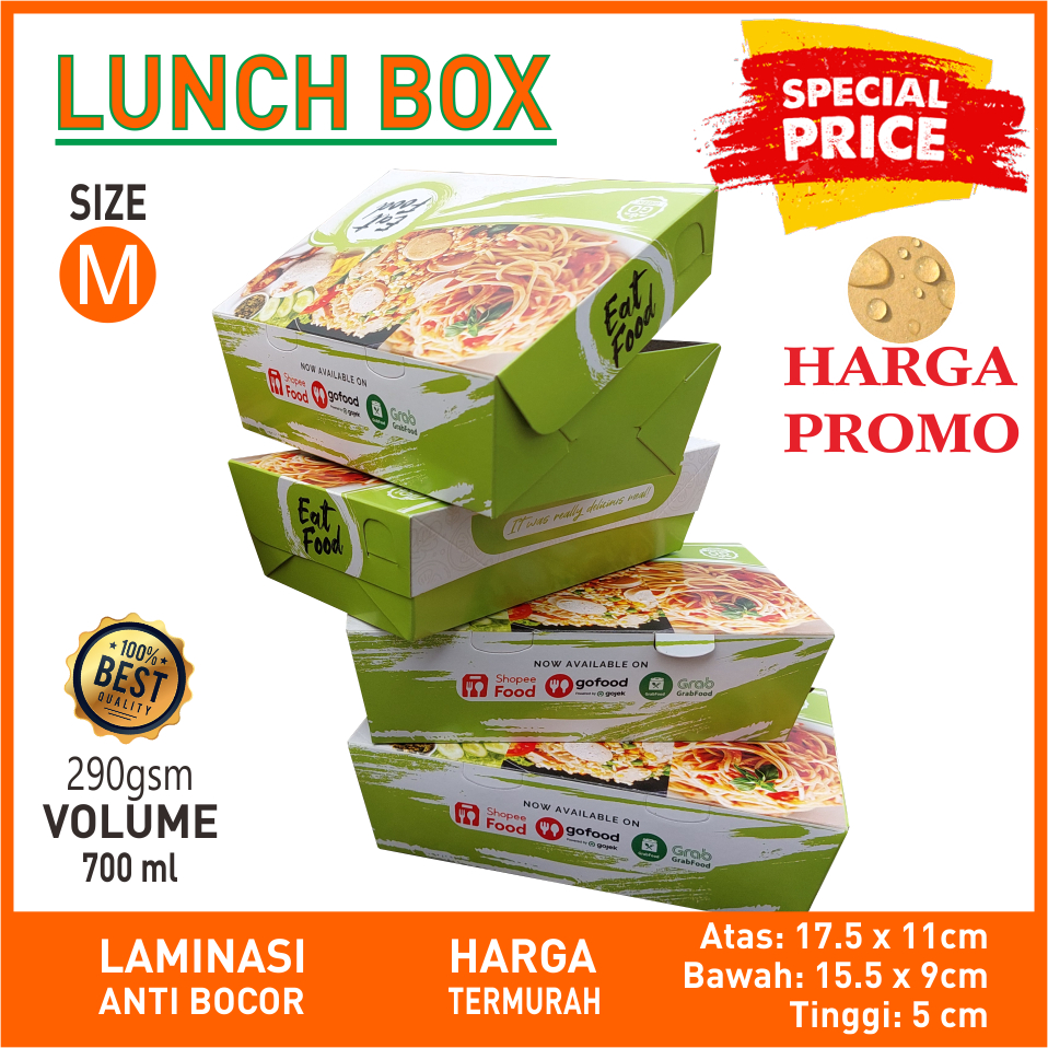 Jual Lunch Box Size M Hijau Kotak Makan Kertas Brown Paper Box Makanan ...