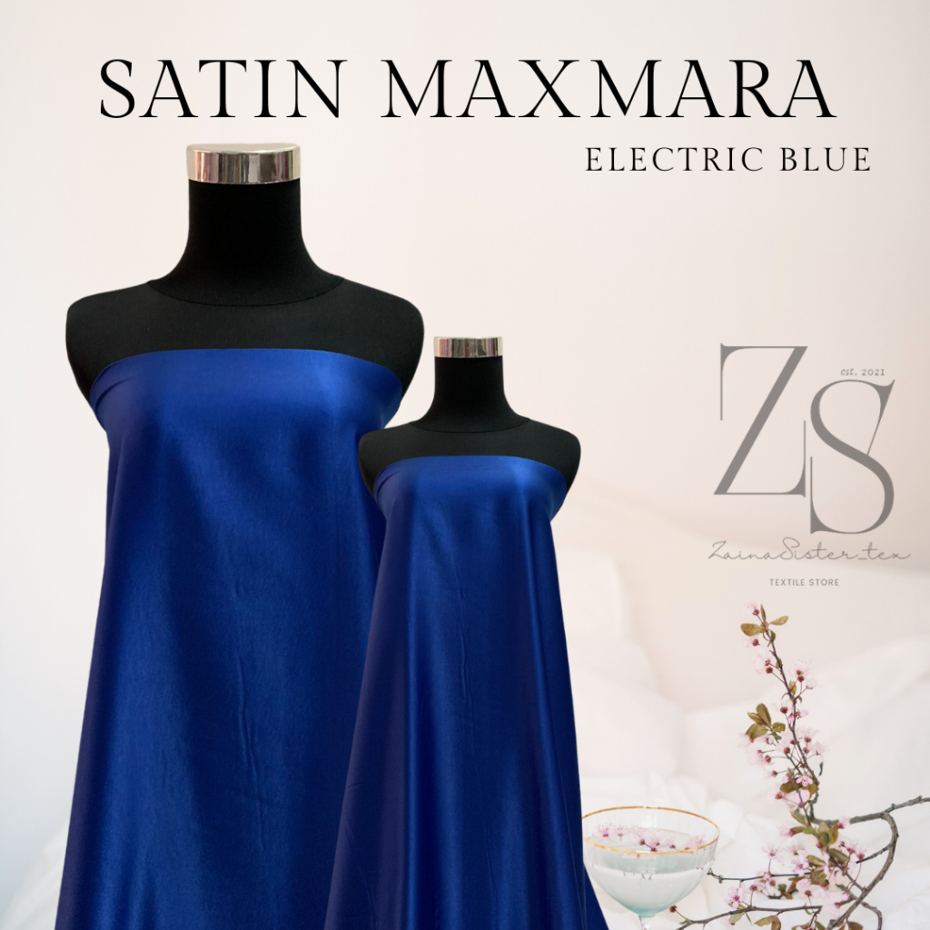 Jual Bahan Kain Satin Maaxmara Warna Biru Elektrik Electric Blue Biru ...