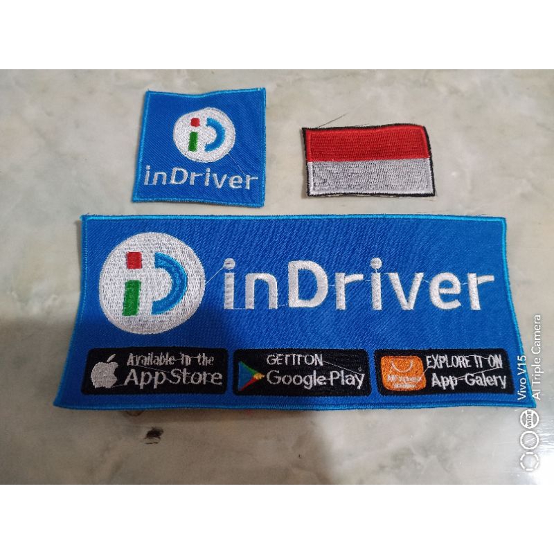Jual logo indriver biru 1 set 3mcm tgl jahit tulisan bordir uk 23x 10 ...