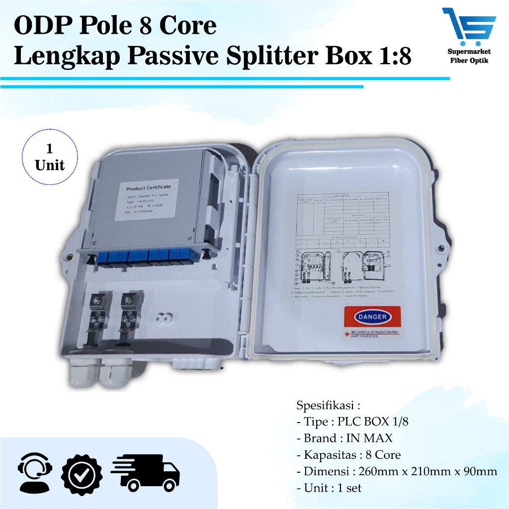 Jual ODP 8 Core Splitter BOX Single Lock - ODP Pole 8 Core Lengkap Splitter Box 1 : 8 Fee Klem ...
