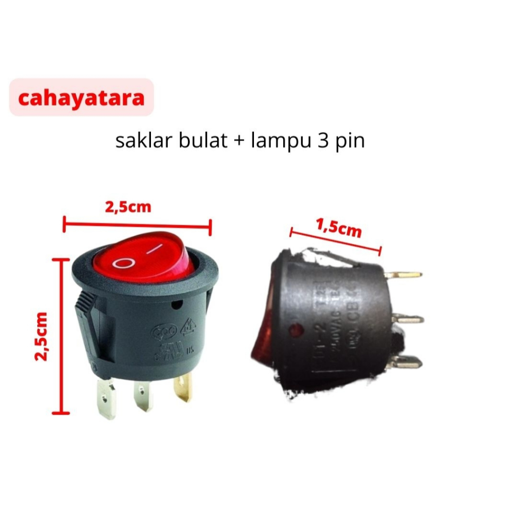 Jual Saklar Bulat Plus Lampu 3 Pin / Rocker Switch Bulat Merah 3pin ...