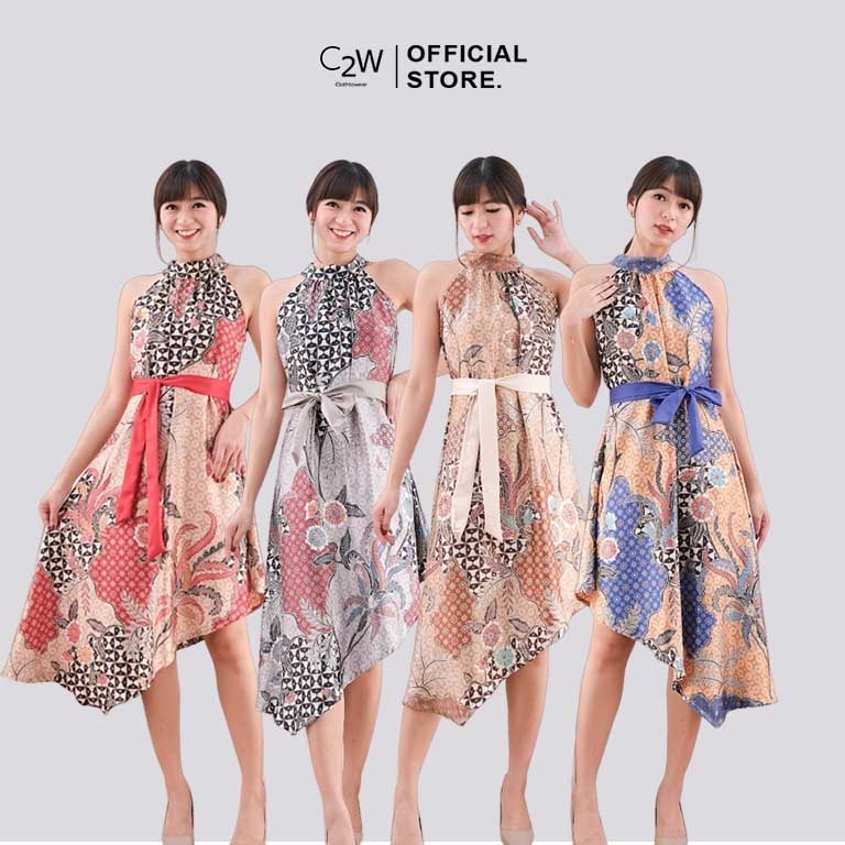 Jual C2W Clothtowear Dress Batik Wanita All Size Satin Women's Clothes 640-SKR | Shopee Indonesia