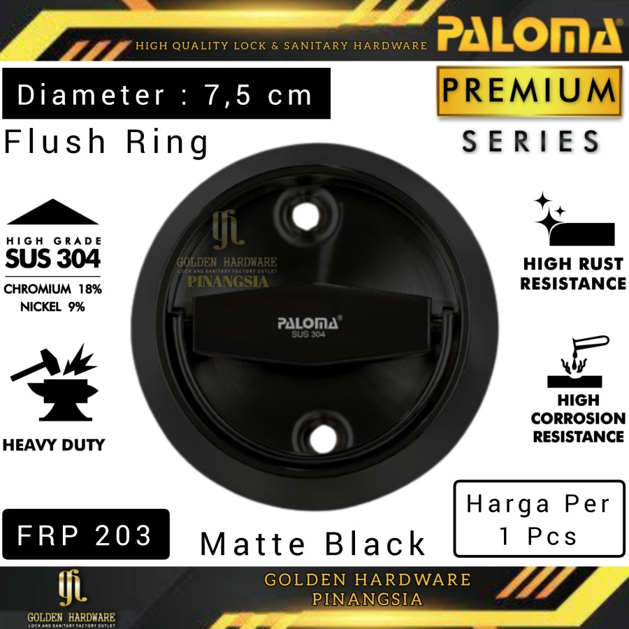 Jual HANDLE PINTU TARIKAN BULAT FLUSH RING HITAM BLACK PALOMA FRP 203 ...