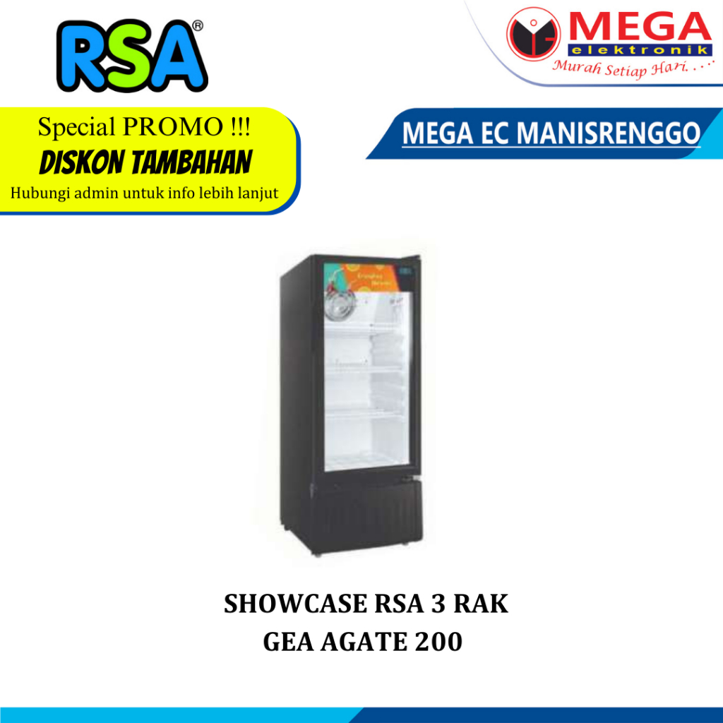 Jual SHOWCASE RSA GEA AGATE 200 SHOWCASE 192 LITER 3 RAK PENDINGIN ...