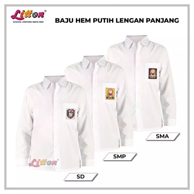Jual LITTON Seragam Sekolah Lengan Panjang ukuran JUMBO 3L - 7L Polos- SD- SMP- SMA / Atasan ...