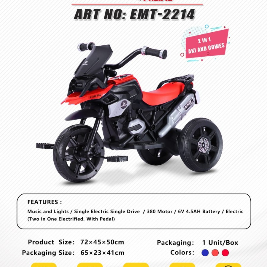 Jual MAINAN ANAK motor aki anak exotic EMT 2214 2214 EMT-2214 | Shopee ...