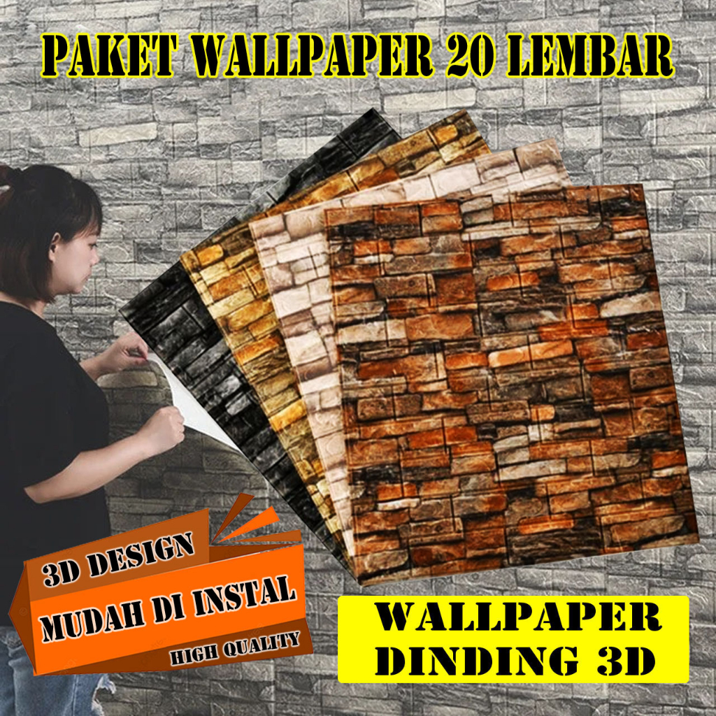 Jual Paket Wallpaper Dinding Isi 20 Lembar Foam 3D Timbul Corak Batu ...