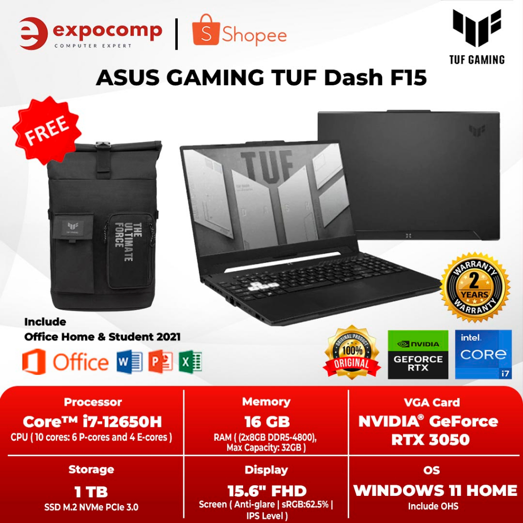 Jual ASUS GAMING TUF Dash F15 FX517ZC-I735B8T-O BLACK CORE i7-12650 ...