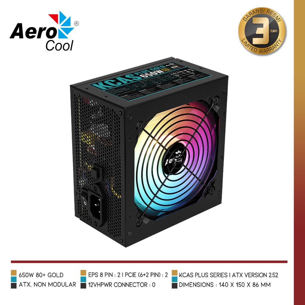 Jual AEROCOOL KCAS PLUS GOLD 650W | Non Modular 80 Plus Gold 650W ATX PSU | Shopee Indonesia